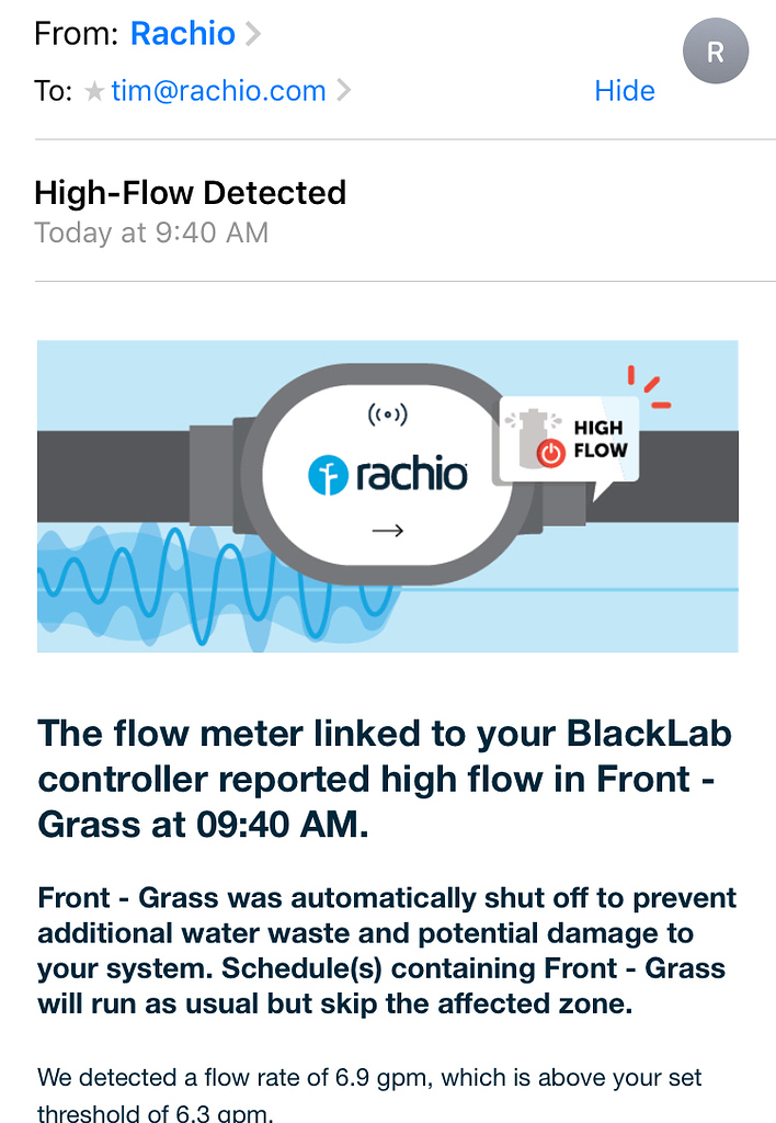 Wireless Rachio Flow meter with leak detection in action ...