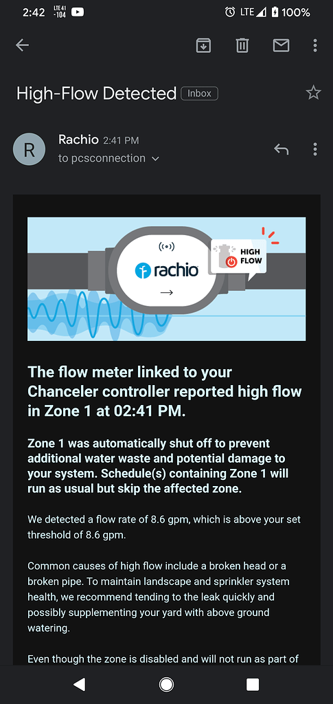 Rachio / Wireless Flow Meter Keeps discontinuing zones. STOP IT ...
