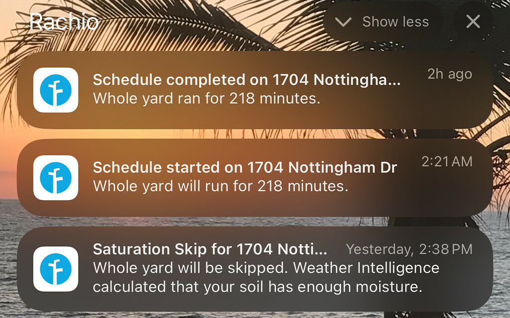 Weather skip changed from the 12 hour notification - Schedules & Zones - Rachio Community